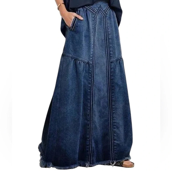 Skirts | Denim Boho Maxi Skirt Xl New With Tags Western Modest Dark ...
